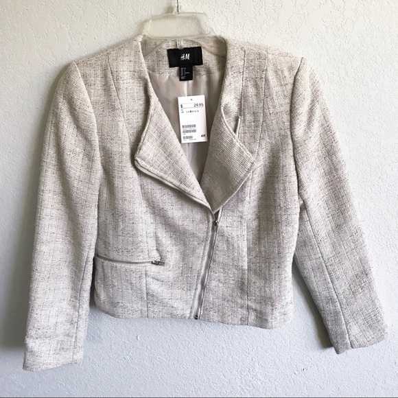 H&M | Jackets & Coats | Nwt Hm Diagonal Zip Jacket W Shoulder Pads 6 ...